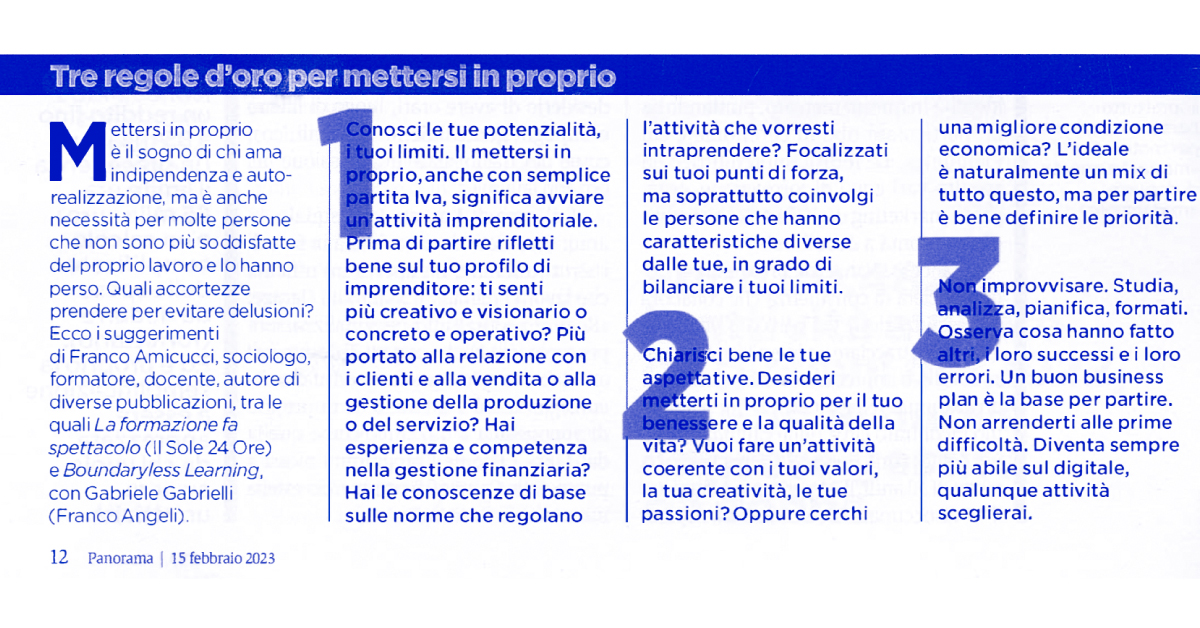 Tre regole d'oro per mettersi in proprio | Skilla